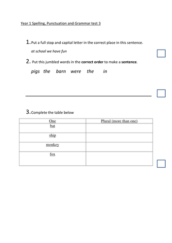 KS1 SPAG Assessments for the whole curriculum year | Teaching Resources