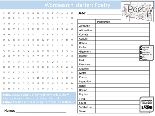 English Poetry Keyword Wordsearch Crossword Anagrams Brainstormer ...