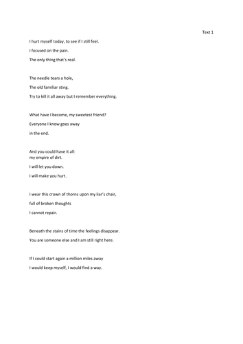 Unseen Poetry Using Song Lyrics | Teaching Resources