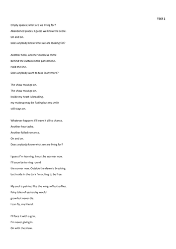 Unseen Poetry Using Song Lyrics | Teaching Resources
