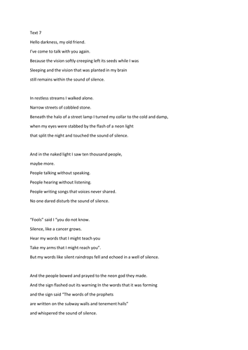 Unseen Poetry Using Song Lyrics | Teaching Resources