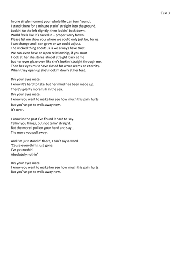 Unseen Poetry Using Song Lyrics | Teaching Resources