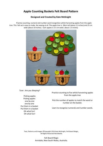 Apple Counting Baskets Felt Board Set Digital Pattern | Teaching Resources