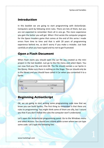 Beginning Flash / Actionscript - Syntax and Variables | Teaching Resources