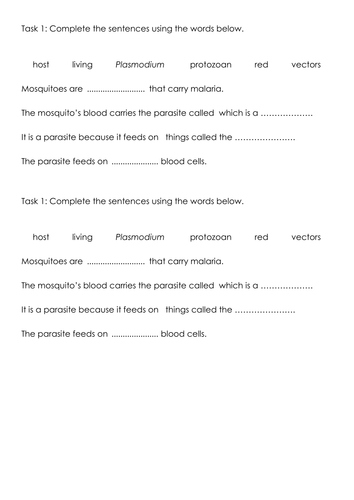 AQA GCSE Biology Infection: Lifecycle of malaria. | Teaching Resources