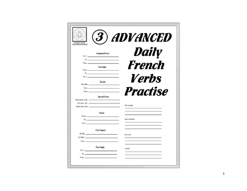 Daily French Verbs Practise Sheets (Advanced) | Teaching Resources