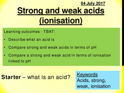 GCSE Chemistry Strong and Weak Acids (Ionisation) | Teaching Resources