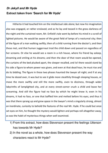 Three Jekyll and Hyde questions and extracts (AQA) | Teaching Resources