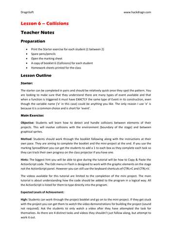 Beginning Flash / Actionscript - Collisions | Teaching Resources