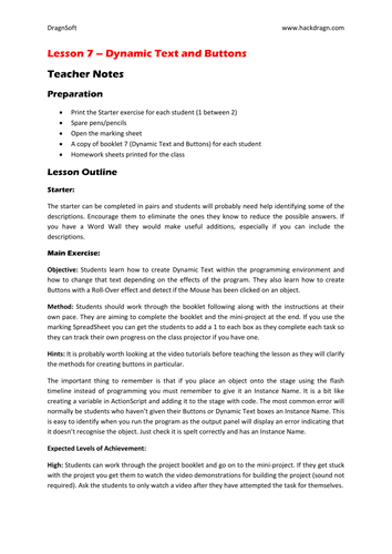 Beginning Flash Actionscript Dynamic Text And Buttons Teaching Resources