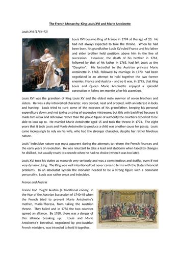 King Louis XVI and Queen Marie Antoinette of France | Teaching Resources
