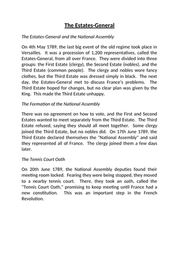 The Estates-General, Formation of the National Assembly and the Tennis ...