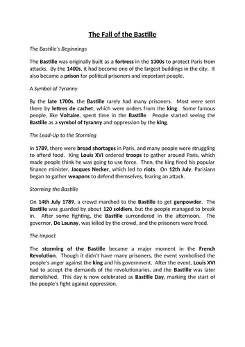 The Storming of the Bastille | Teaching Resources