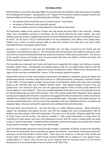 The Origins of the French Revolutionary Wars | Teaching Resources