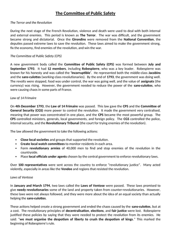 The Law of 14 Frimaire: The Committee of Public Safety | Teaching Resources