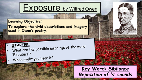 AQA English Literature new Specification 8702 poetry power conflict Exposure Wilfred Owen ...