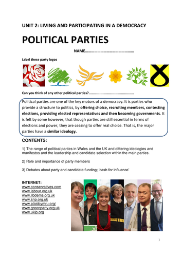 WJEC AS Government and Politics 2017 spec Political Parties Unit 2 ...