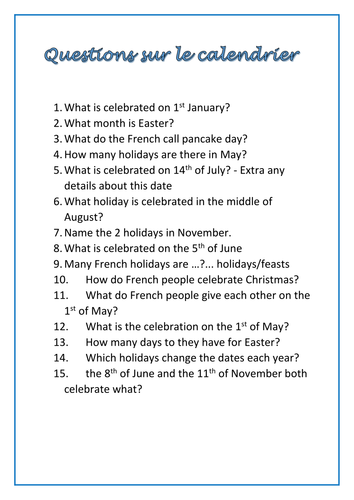 French calendar | Teaching Resources