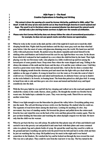 AQA Lang Paper 1 Opening of The Road by Cormac McCarthy Q 2, 3 and 4 ...