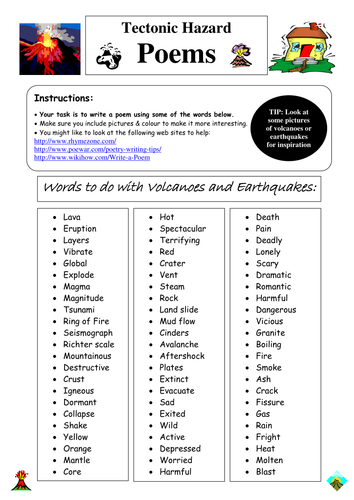 Volcano, Earthquake, Tsunami Poety Lesson | Teaching Resources
