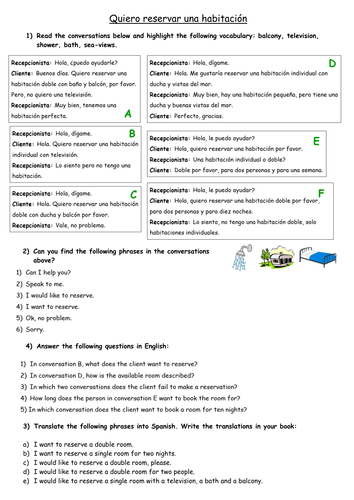 GCSE Spanish: Making a hotel reservation | Teaching Resources