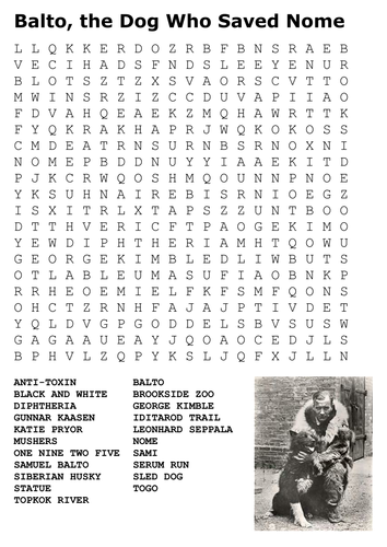Balto, the Dog Who Saved Nome Word Search | Teaching Resources