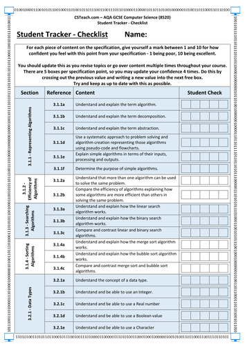 AQA GCSE Computer Science (8520) - Student Tracker | Teaching Resources AQA GCSE Computer Science (8520) - Student Tracker | Teaching Resources