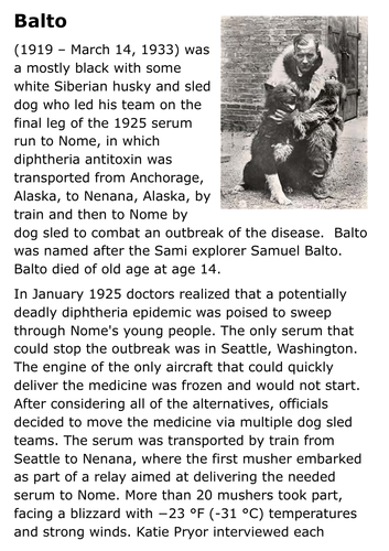 Balto, the Dog Who Saved Nome Handout | Teaching Resources