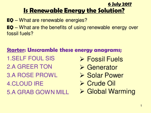 Energy; Fossil Fuels, Global Warming & Renewables | Teaching Resources
