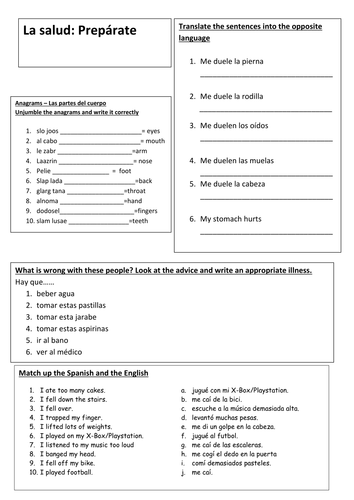 Spanish - La salud revision | Teaching Resources