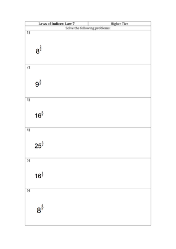 GCSE Maths - Indices - Law 7 -30 Questions and Answers | Teaching Resources