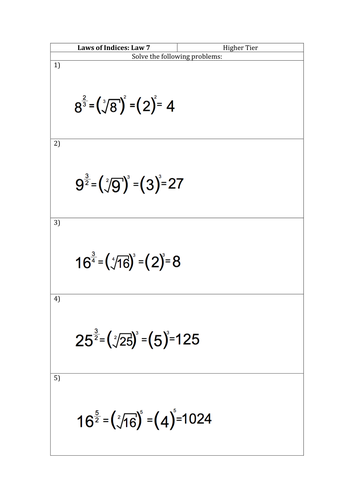 GCSE Maths - Indices - Law 7 -30 Questions and Answers | Teaching Resources