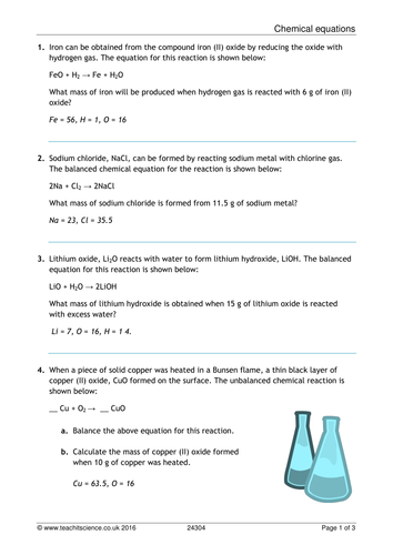 C1.2 Chemical Equations new AQA 2018 | Teaching Resources