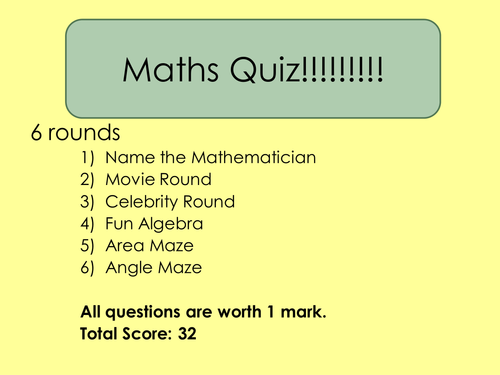 Maths Quiz - All Ability, Fun, End of Term, One Off Fun Lessons ...