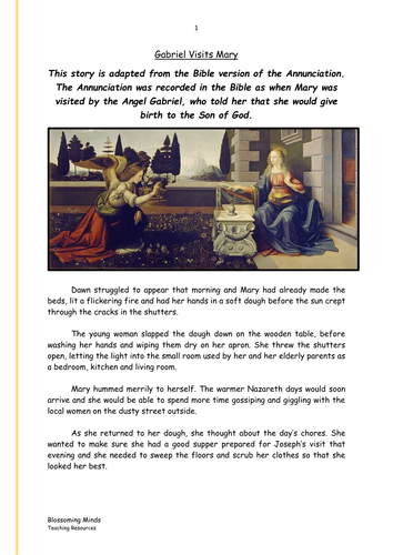 Christmas story comprehension - The Annunciation - Year 5 and 6 ...