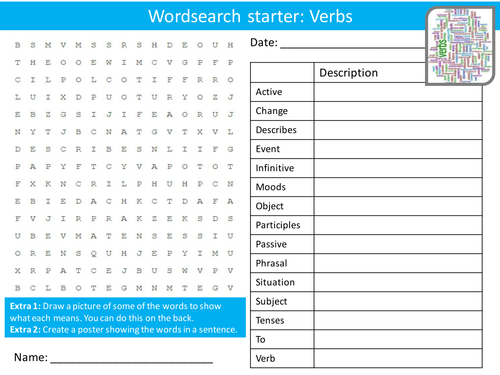 English Language Verbs Keyword Wordsearch Crossword Anagrams ...