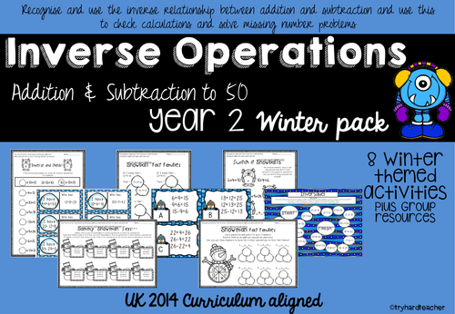 Yr2 Inverse Operations Addition & Subtraction to 50 Winter Pack UK ...