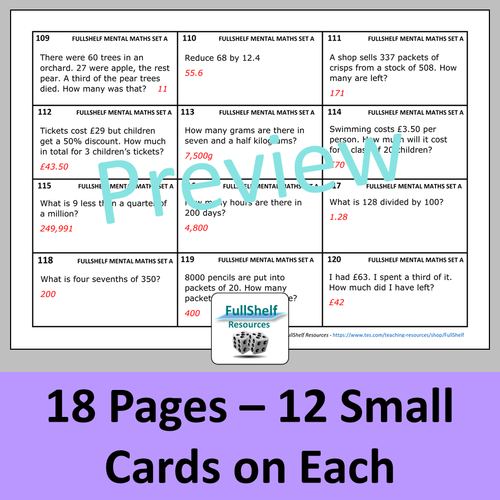 Mental Maths Cards Year 5 / 6 | Teaching Resources