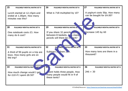 Mental Maths Cards Year 4 / 3 | Teaching Resources