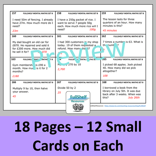 Mental Maths Cards Year 4 / 3 | Teaching Resources