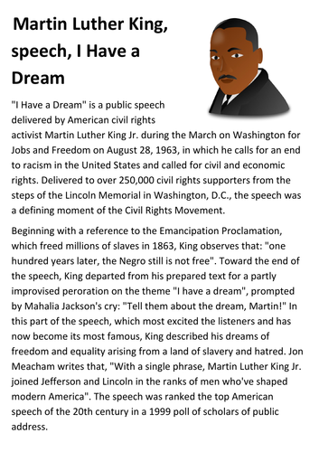 Martin Luther King, speech, I Have a Dream Handout | Teaching Resources