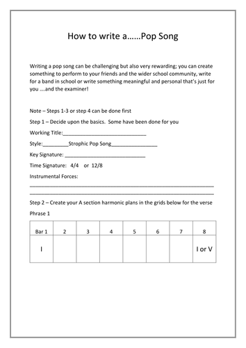 A students guide to composition - How to write a Pop Song | Teaching ...