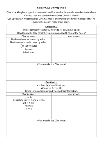 Clumsy Clive On Proportion | Teaching Resources