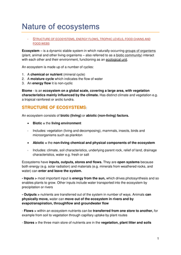 Ecosystems AQA A2 Geography notes | Teaching Resources