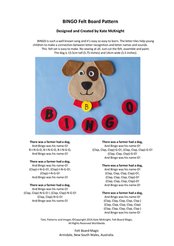 BINGO Felt Board Set Digital Pattern | Teaching Resources