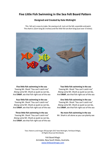 Five Little Fish swimming in the Sea Felt Board Set Digital Pattern ...