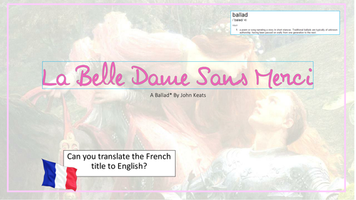 Year 7 Ballad Poetry:' La Belle Dame Sans Merci' Scheme of Work ...