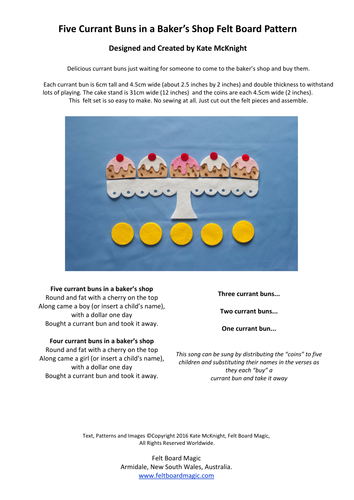 Five Currant Buns in a Baker’s Shop Felt Board Pattern PDF | Teaching ...