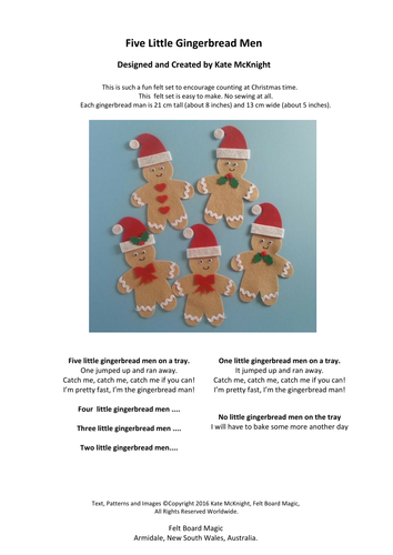 Five Little Christmas Gingerbread Men Felt Board Set Digital Pattern ...