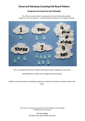 Cloud and Raindrop Counting Felt Board Set Digital Pattern | Teaching ...